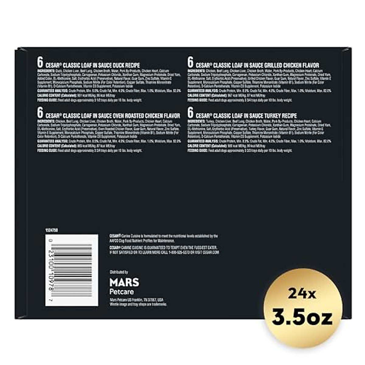 CESAR Adult Wet Dog Food Classic Loaf in Sauce Poultry Variety Pack,. Easy Peel Trays with Real Chicken, Turkey or Duck, 3.5 Ounce (Pack of 24)
