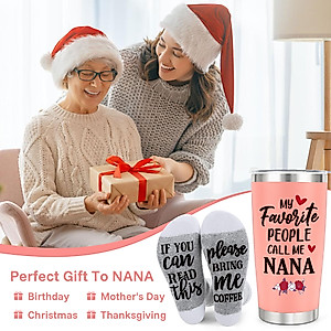 Nana Tumbler Cup Mothers Day Birthday Gifts for Grandma from Grandkids, Grandparents Best Nana Ever Gifts from Granddaughter Grandson, New Grandma Grandmother Nana Mimi Gifts 20oz Pink Cup & Socks Set