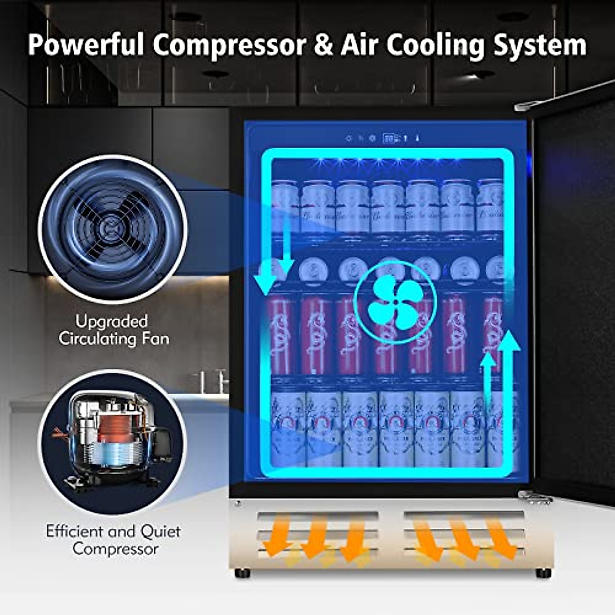 Velivi 24 Inch Beverage Refrigerator, Under Counter Beverage Cooler, Built-in and Freestanding Beverage Fridge 210 Cans, Drink Fridge with Stainless Steel Door for Soda, Beer, Wine