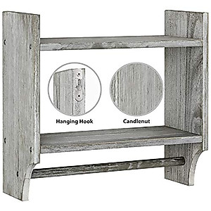 LIANTRAL Bathroom Towel Rack, 2-Tier Rustic Bathroom Shelves with Towel Rack for Bathroom Towel Storage, Over The Toilet Storage