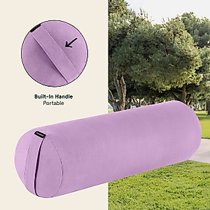 Retrospec Sequoia Yoga Bolster Pillow - Meditation Cushion for Yoga Practices - Includes Machine Washable 100% Cotton Cover & Durable Carry Handle; Round, Wisteria