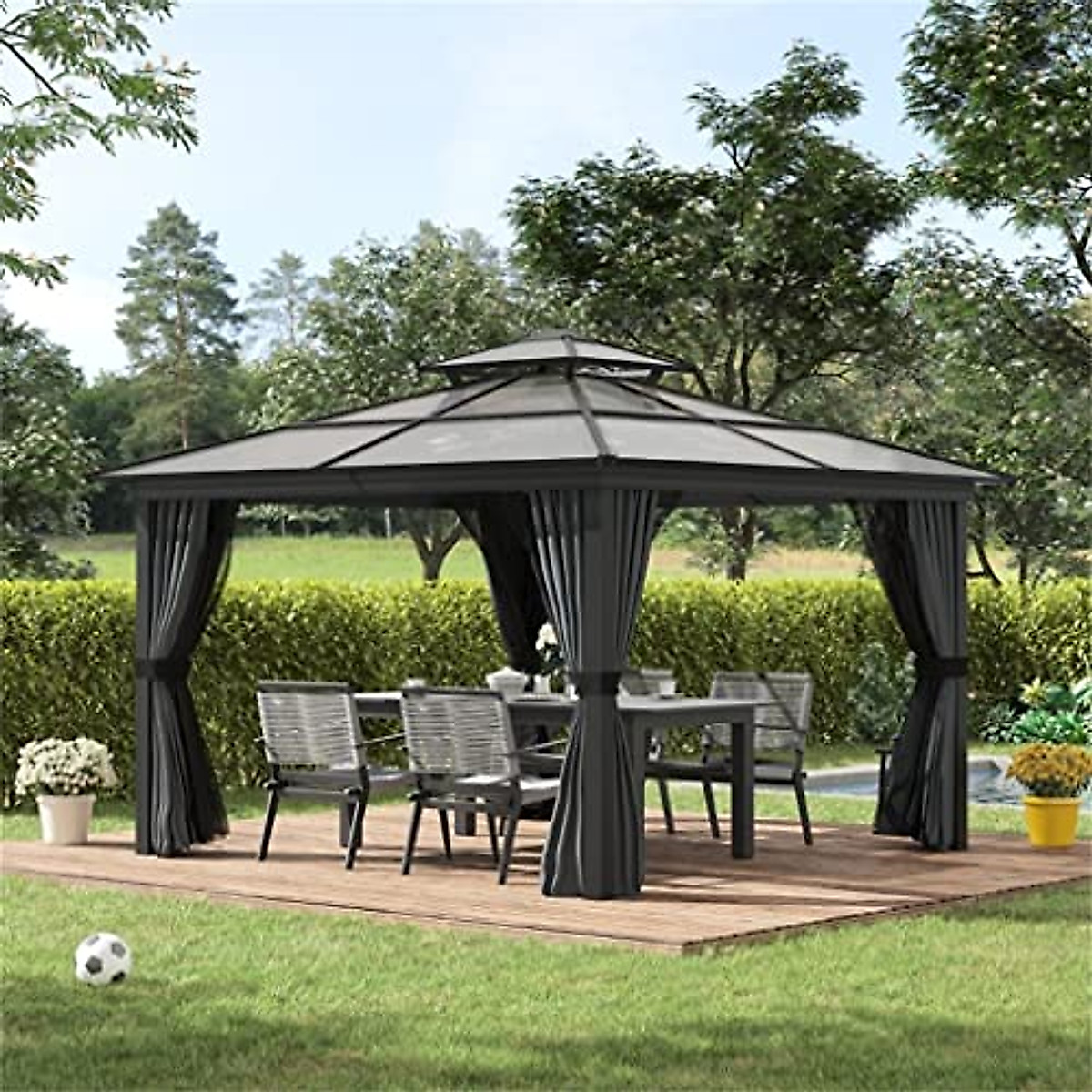 TBGFPO 10x10 Hardtop Gazebo Outdoor Gazebo Canopy Vented Roof Pergolas Aluminum Frame with Curtains, for Garden,Patio,