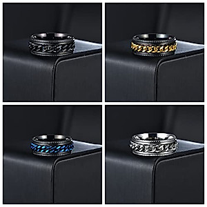 Supra Diamanto 9pcs Spinner Rings for Women Anxiety Relief -Size 7-12 Fidget Rings, Sand Blasted Finished Band Set, Anxiety Ring Spinner Fidget Band Chain Rings for Women Man (A 9, 11)