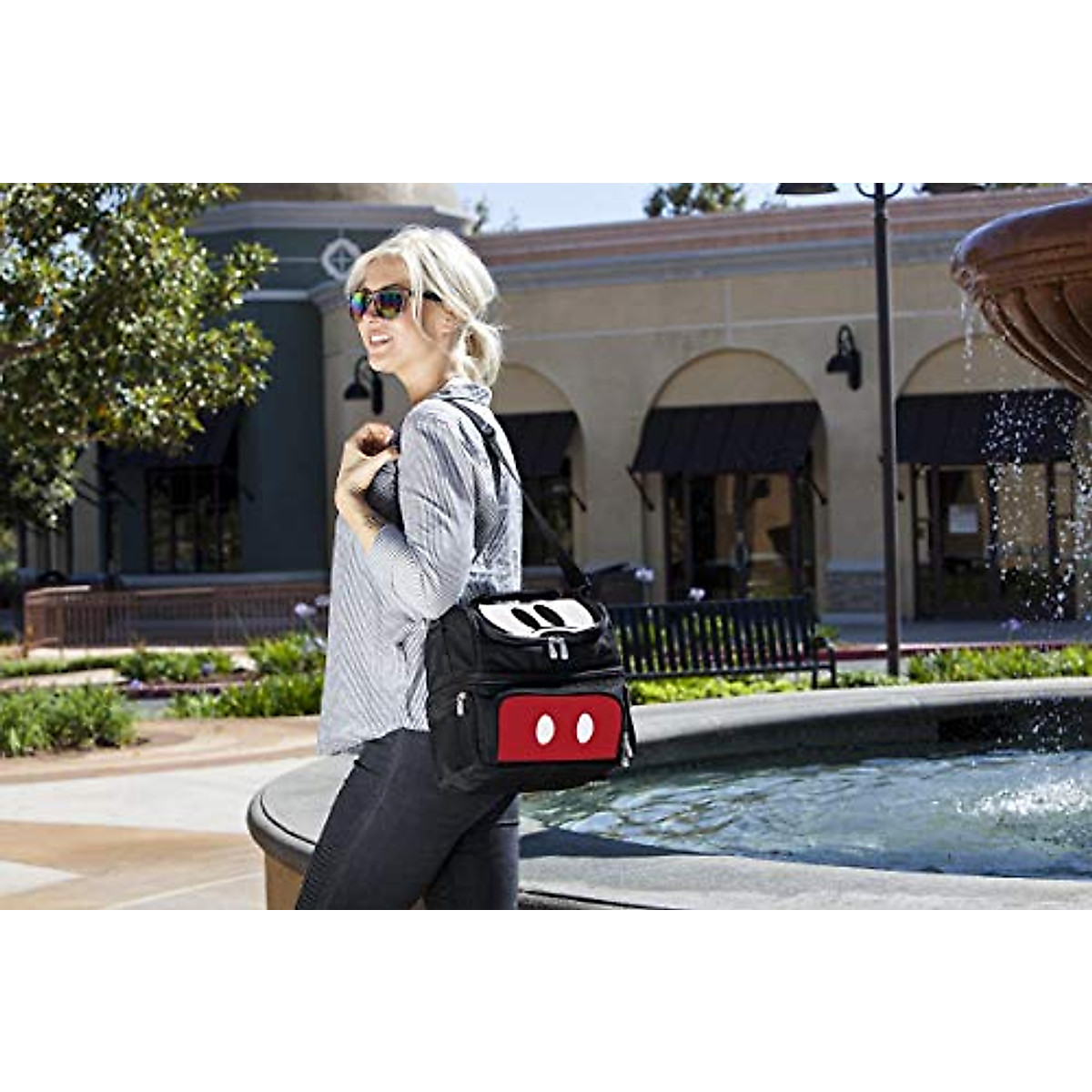 PICNIC TIME Disney Mickey Mouse Pranzo Lunch Bag, Insulated Lunch Box with Utensil Set, Lunch Cooler Bag, (Black), 11 x 7.5 x 12