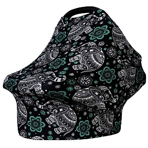 XNN Nursing Cover for Baby Breastfeeding - Car Seat Canopy,Shopping Cart, High Chair, Stroller - All-in-1 Soft Breathable Stretchy 95% Cotton Infinity Nursing Cover Up for Girls, Boys (Elephant)