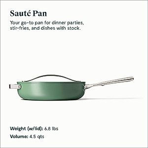 Caraway Nonstick Ceramic Sauté Pan with Lid (4.5 qt, 11.8") - Non Toxic, PTFE & PFOA Free - Oven Safe & Compatible with All Stovetops (Gas, Electric & Induction) - Sage