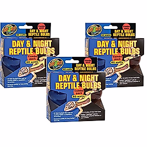 (3 Packages ) Zoo Med Day and Night Reptile 60 Watt Bulbs, Combo Pack