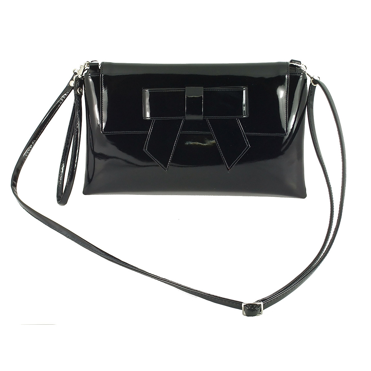 LONI Womens Clutch Bag Shoulder Bag Wristlet in Patent Faux Leather in Nude Pink