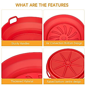2 Pcs Silicone Air Fryer Liners for 3 to 7 QT,Collapsible Silicone Liners for Air Fryer Basket, Reusable Silicone Pot Baking Tray Oven Accessories Easy Cleaning Heat Resistant -Top 8.2'' Bottom 7''