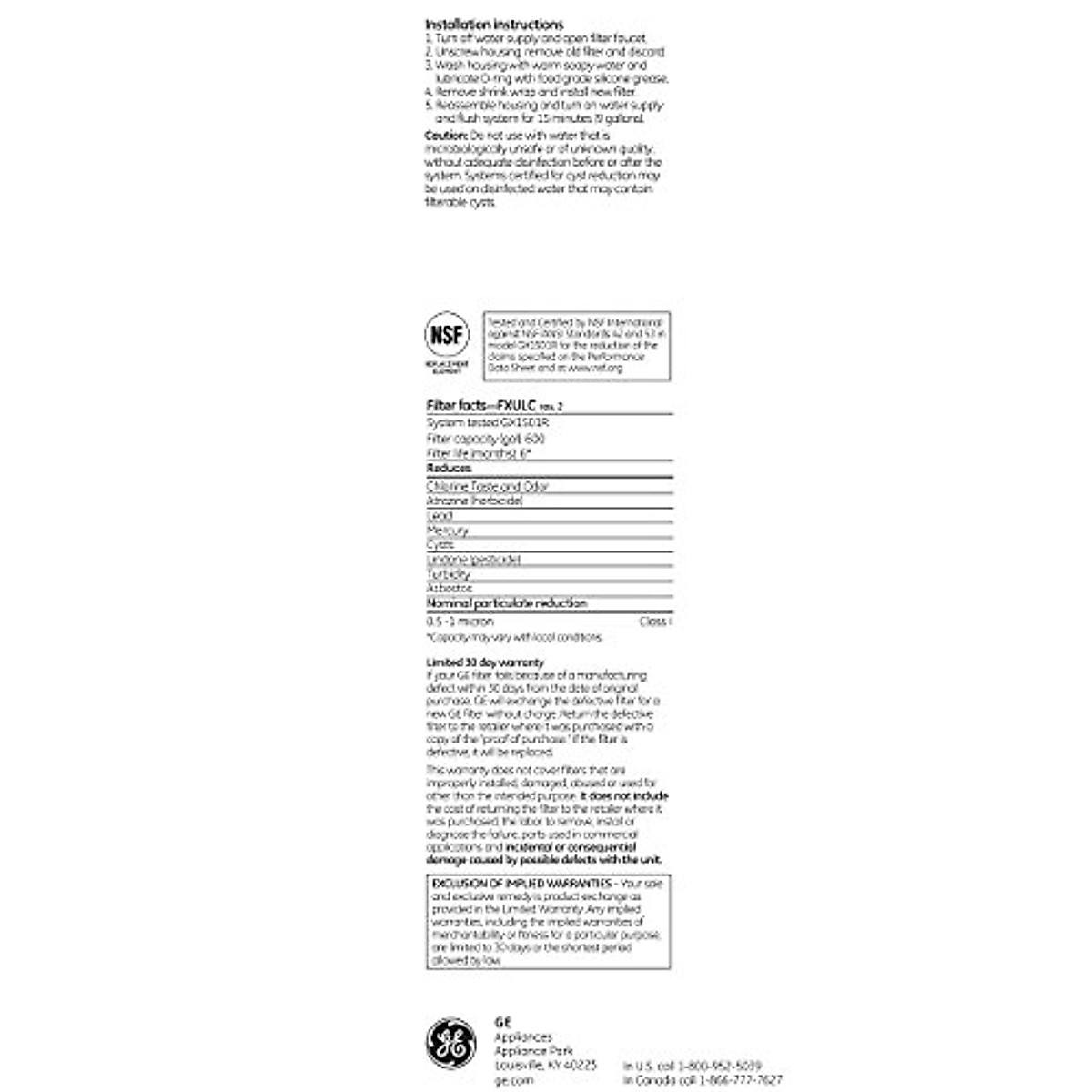 GE FXULC Drinking Water System Replacement Filter White, 9.00 x 2.00 x 2.00 inches