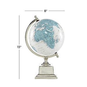 Deco 79 Aluminum Metal Educational/Geographic Earth Globe Decorative World Globe, Desk Globe 8" x 8" x 13", Blue
