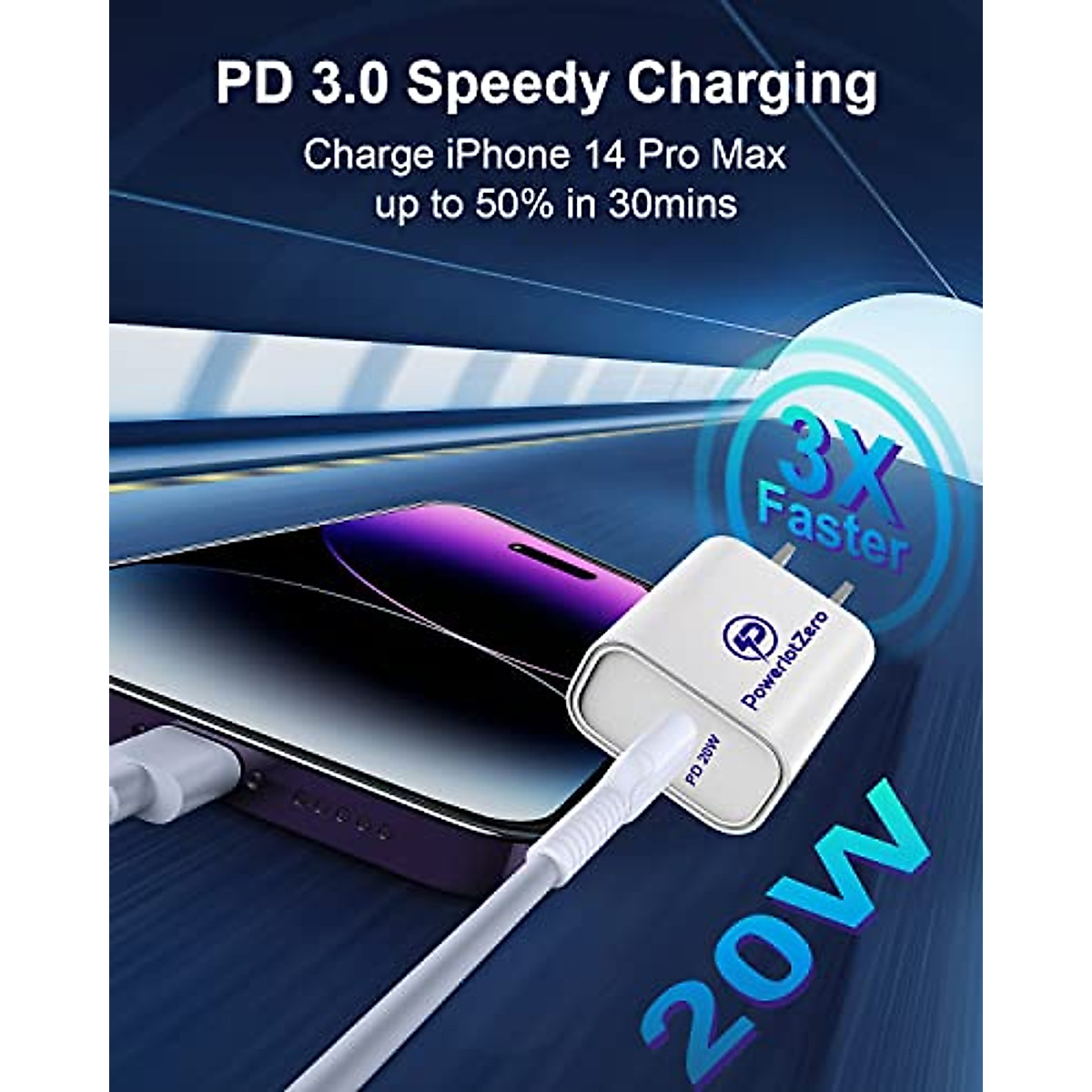 USB C Wall Charger Fast Charging - PowerlotZero 3 Pack 20W PD USBC Charging Block UL Certified Type C Power Adapter Plug for iPhone 14 13 Pro Max Plus iPad Pro iWatch 8 Ultra AirPods Galaxy Pixel