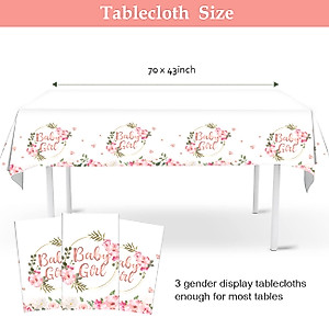 ssailue decor Girl Baby Shower Decorations Floral Baby Girl Tablecloths 3 Pieces Plastic Disposable Floral Gold Baby Table Covers for Rectangle Tables Floral Boho Rustic Girls Party Supplies