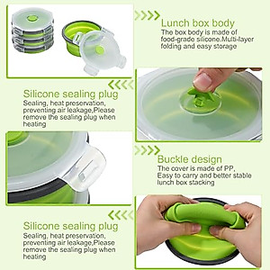 Jinei 24 Pcs Collapsible Food Storage Containers 12oz Silicone Round Collapsible Bowls Sets Foldable Silicone Lunch Box with Airtight Lid for Christmas Christian Charity Donation Supplies(Gray Green)