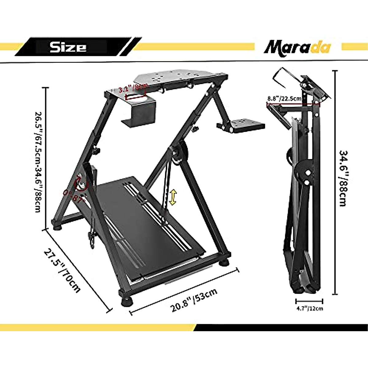 Marada Sim Racing Wheel Stand Simulator Cockpit X-Structure Quick Fold Fits for Thrustmaster/Logitech G29, G923, G920, T300RS, T150 Adjustable Gaming Stand without Steering Wheel, Pedal, Handbrake