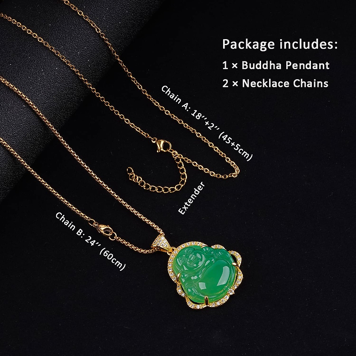 TIKCAUZ Buddha Necklace for Women Men Green Jade Laughing Buddha Pendant with18K Gold Plated Chain Lucky Buddah Necklace Jewelry Gifts for Her Him