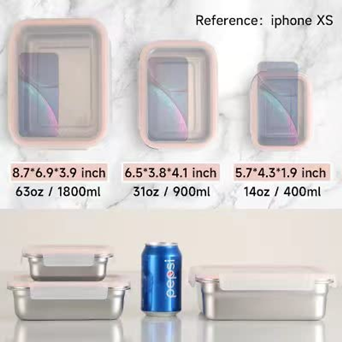 MOZAOUSA Stainless Steel Food Storage Containers with Lids,Leakproof Bento Lunch Box Containers,Airtight Bento Boxes Set of 3 for Adults,Stackable Snack Food Prep Containers for Kitchen & Travel