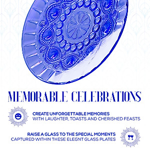 elle decor Glass Dessert Plate | Set of 4 | Blue | 6-Inch | Dessert, Dinner, or Appetizer Plate | Snack, Fruit, or Side Plate | Serveware | Glass Design | Dishwasher Safe