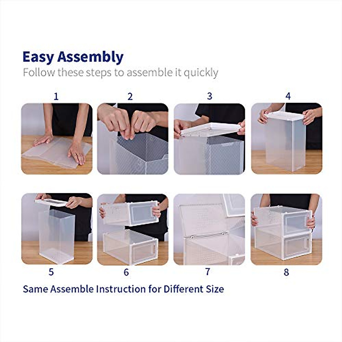 Pellebant Shoe Boxes Clear Plastic Stackable,24 Pack Shoe Storage Boxes Fit up to US Size 14,X-large/White