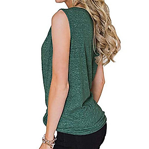 Summer Tank Tops Women Loose Button V Neck Button Vest Blouse Sleeveless T-Shirt Comfy Loose Shirts (S, Green)