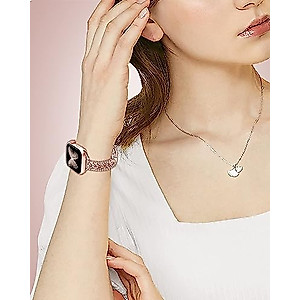 Bling Chain Bracelet Compatible with Apple Watch Band 41mm 40 mm 38mm Series 8 7 6 5 4 3 2 1 SE Women, beu1st Replacement iWatch Band Diamond Rhinestone Stainless Steel Metal Wristband Strap Rose Gold