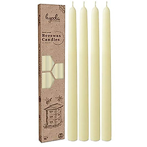 Hyoola 16" Beeswax Taper Candles - 16 Hour Burn Time - White Beeswax Candles - 4 Pack