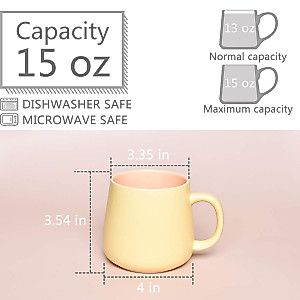 Bosmarlin Matte Ceramic Coffee Cute Mug, Tea Cup for Office and Home, 15 oz, Dishwasher and Microwave Safe, 1 Pack (Yellow)