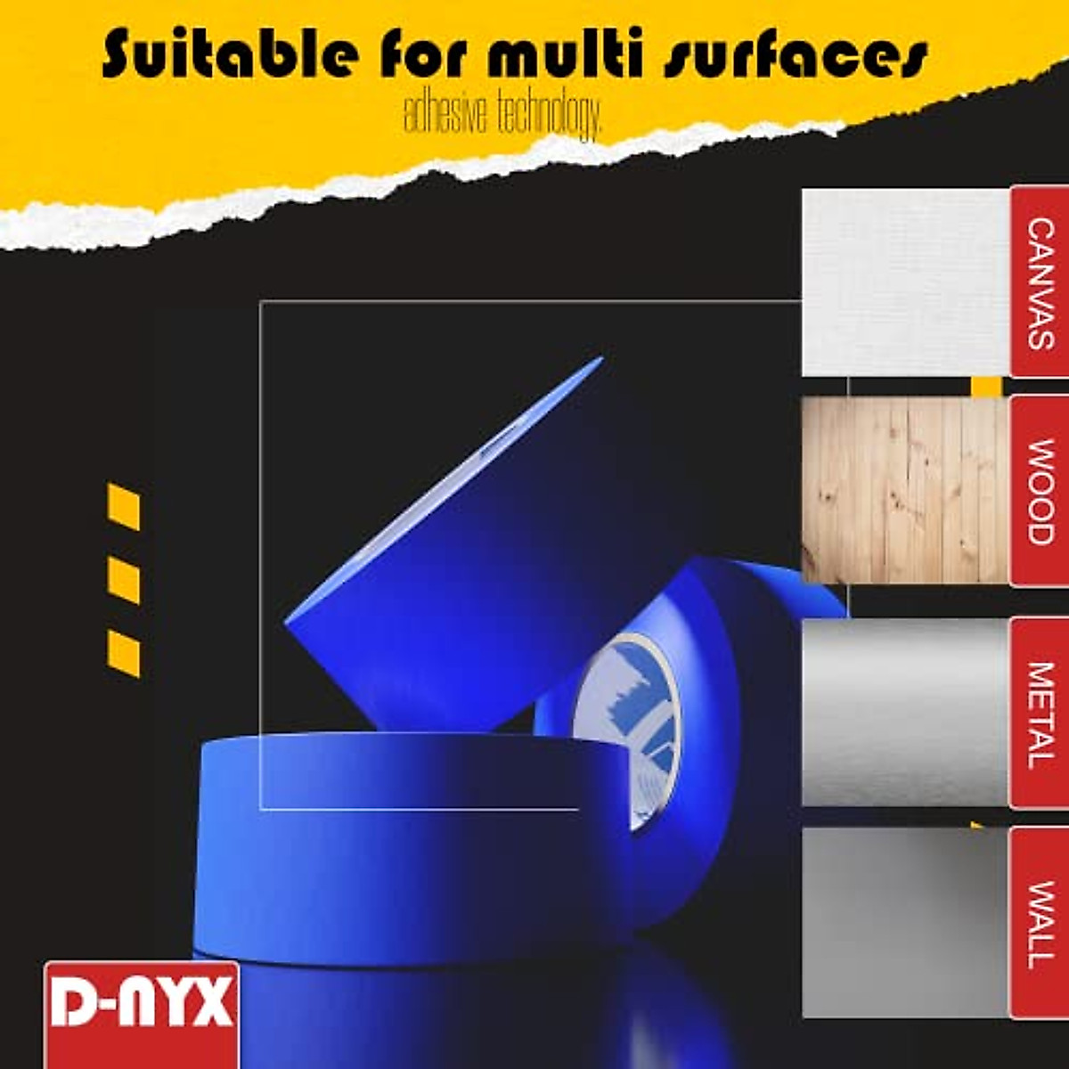 D-NYX 4 Pack Professional Painters Tape 2 inch x 60 Yards | Sharp Edge Line Technology | Residue-Free Multi-Surface Blue Painter Tape | Paper Masking Paint Tape for Wall Art Renovation (240 Total Yd)
