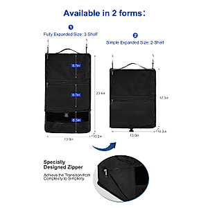 ELEZAY Hanging Packing Cubes Portable Closet 3-Shelf Travel Collapsible Compression Garment Organizer for Carry-on Luggage Suitcase Space Saver Bag X-Large_No Side Pockets, Black