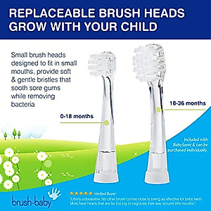 brush-baby BabySonic Infant and Toddler Electric Toothbrush for Ages 0-3 Years - Smart LED Timer and Gentle Vibration Provide a Fun Brushing Experience - Includes 2 Sensitive Brush Heads (Teal)