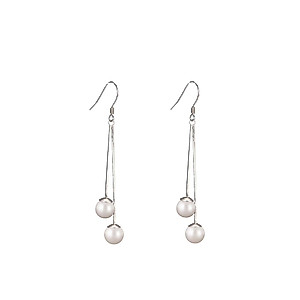 Sterling Silver Freshwater Pearl Threader Dangle Drop Earrings Threader Tassel Dangling Charm Hoop Earrings Long Chain Hook Earring Fashion Jewelry Gifts for Women