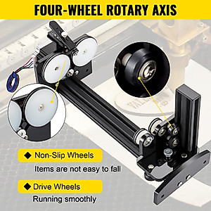 VEVOR Rotary Axis Attachment, 4 Wheels Laser Rotary Attachment, 57 Stepper Motor Laser Cutter Rotary, 50 mm-350 mm Carve Length for Engraving Cutting Machine Spherical Carving Cylinder Carving