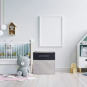 Foldable Storage Bins 13x13 Storage Cubes Fabric Linen Storage Baskets for Shelves Drawer with Handles for Organizing Closet, Utility Room, Storage Room, Nursery, Bedroom Set of 4 Black & Grey