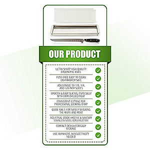 PRECISION MEATS Beef Jerky Slicer Kit - Superior 10" Butchers Carving Knife & Meat Slicing Cutting Board for Safe, Mouthwatering, Uniform Slices - Adjustable Thickness - Dishwasher Safe Jerky Maker