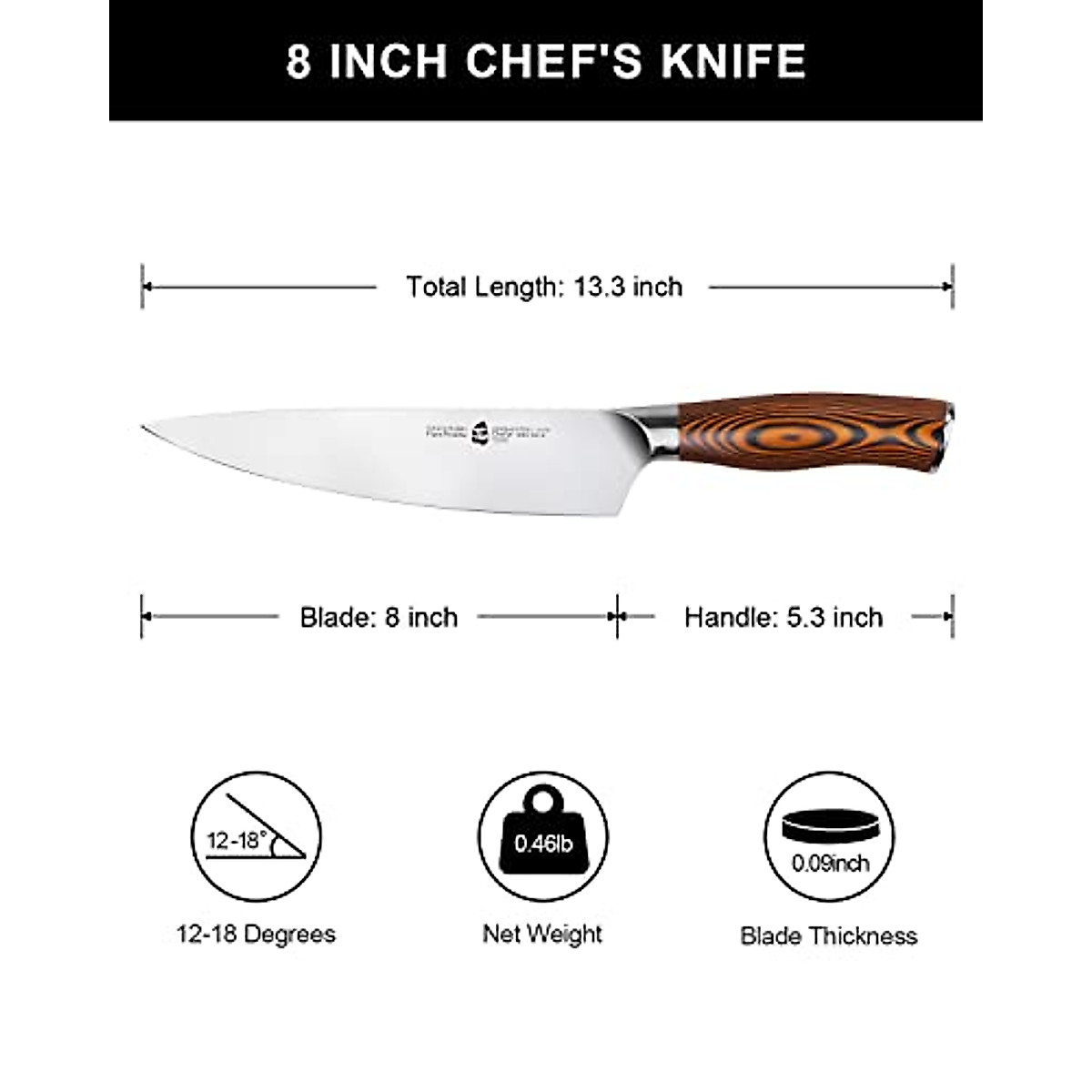 TUO Chef Knife 8 inch Kitchen Knives German High Carbon Stainless Steel Professional Sharp Chopping Knife, Chefs Knife with Pakkawood Handle and Gift Packaging