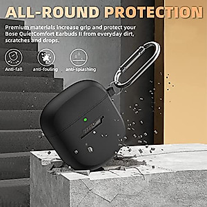 Bose QuietComfort Earbuds II Case(2022), WOFRO Silicone Protective Skin Cover for New Bose QuietComfort Earbuds 2 Accessories with Carabiner (Black)