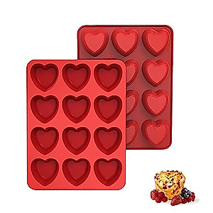 SILIVO Silicone Heart Shaped Muffin Pan (2 Pack) - Nonstick Heart Shaped Silicone Molds for Baking, Heart Shaped Cupcake Pan for Brownies, Tartlets and Egg Bites