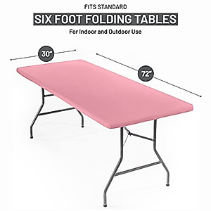 Shamrock Home 6ft Fitted Tablecloth Elastic Rectangle Table Cover, Table Cloth, Fitted Table Covers for 6 Foot Tables, Picnic Table Cover Indoor Outdoor, Washable 72x30 inch, Pink