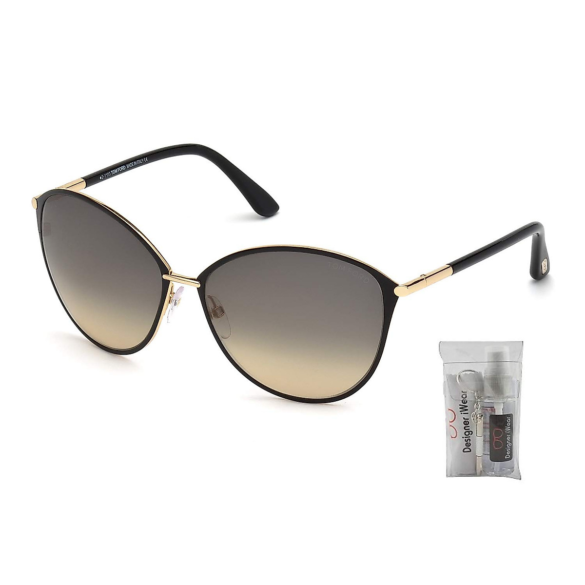 Tom Ford FT0320 Penelope 28B Rose Gold/Plastic Lens Smoke Gradient Round Sunglasses for Women + BUNDLE with Designer iWear Eyewear Kit