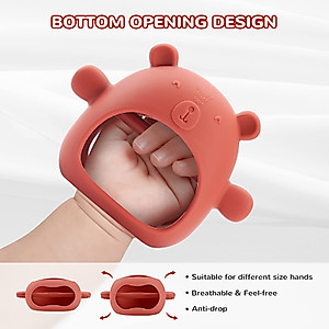 Teething Toys for Babies Over 3 Months Anti-Drop Cute Bear Teething Mitten Wrist Hand Teether Chew Toys for Infants Sucking Needs, Baby Teething Relief BPA-Free, 3 Pack