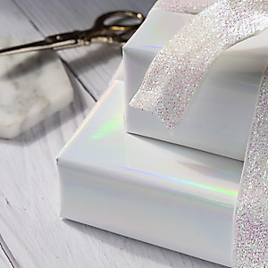RUSPEPA White Metallic Wrapping Paper - Solid Color Paper Perfect for Wedding, Birthday, Christmas, Baby Shower - 17 Inches X 32.8 Feet