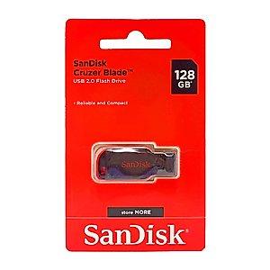 SanDisk Cruzer Blade USB Flash Drive, 128 GB, Black/Red (SDCZ50-128G-A46)