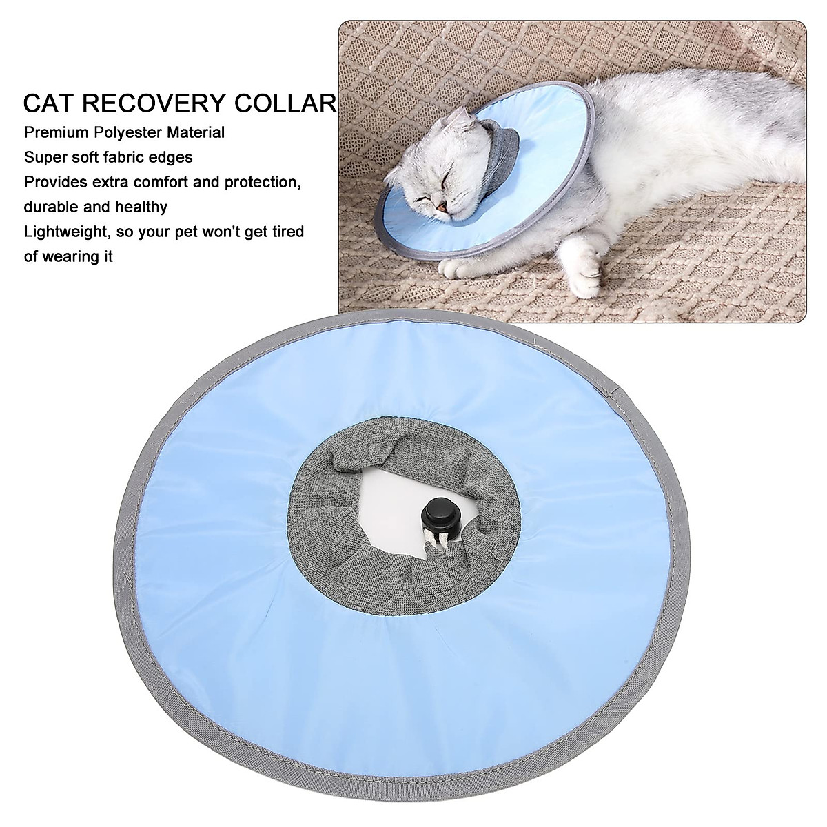 Cat Recovery Collar, Pet Cone Collar Cat Cone Collar Pet Elizabeth Collar Polyester Fasteners Collar for Cat Puppy (M)