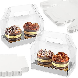 25 Pack Clear Gable Bakery Gift Boxes with Cardboard Candy Treat Gift Box Gable Boxes Clear Boxes for Favors Treat Party Cookie Pastry Cupcake Dessert Birthday Christmas Birthday, 6.3 x 3.6 x 3.6 Inch