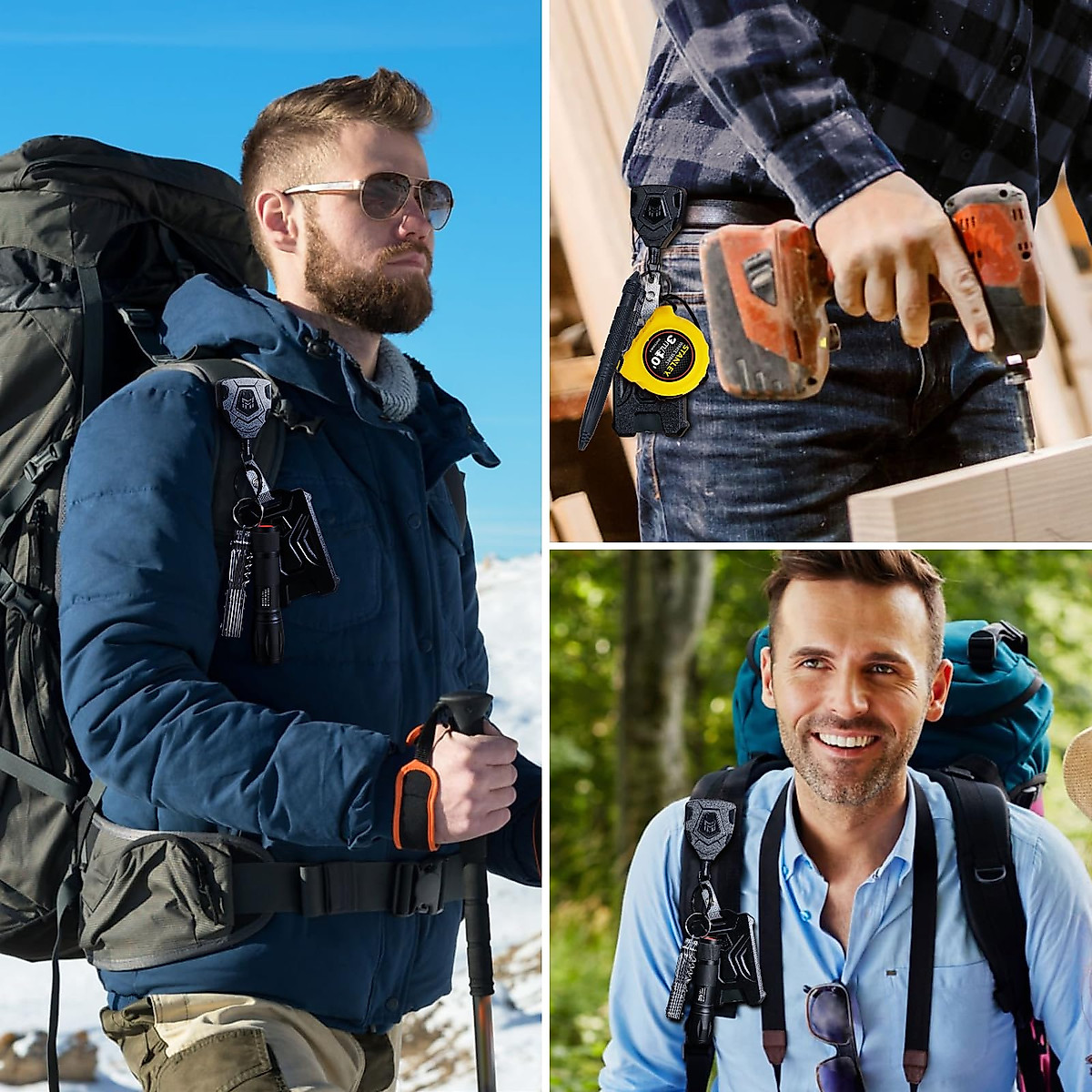 MNGARISTA Retractable Badge Holder and Heavy Duty Badge Keychain with Belt Clip, 31.5" Cord, 9oz Retraction, Tactical ID Card Holder with Retractable Badge Reel Key Chain, Black