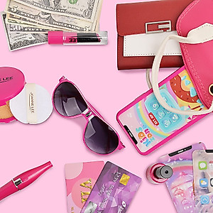 21Piece Girls Pretend Play Set ,My First Purse Toy with Handbag, Makeup Set, Sunglasses, Smartphone, Wallet, Car Keys, Credit Card Playset for Kids Gifts