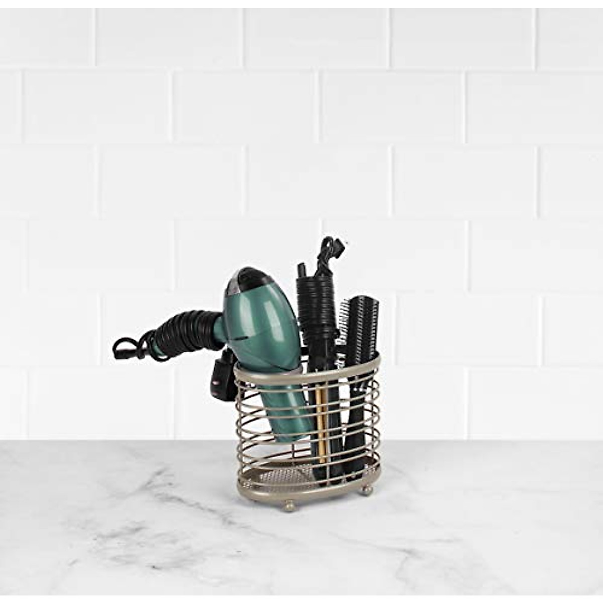 Spectrum Ashley Hair & Accessory Holder (Satin Nickel Powder Coat) - Bathroom & Under Sink Organizer for Hair Dryer, Beauty Tools, Accessories, & Home Essentials