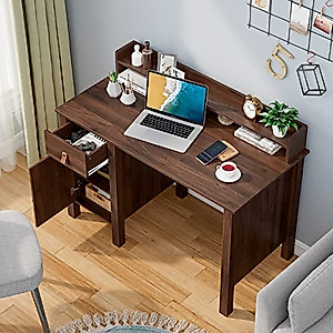 Tangkula Computer Desk with Storage Drawer & Cabinet, Wood Home Office Desk with Hutch, 48 Inch Vintage Desk for Bedroom with Adjustable Inner Shelf, Executive Desk Writing Study Desk, Vanity Desk