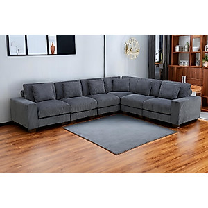 A Ainehome Modular Sectional Sofa Set, Living Room Furniture Sets Oversized L-Shaped Sofa Set 6-Seat Modular Large Sectional Couch for Living Room(C-Dark Grey Corduroy)
