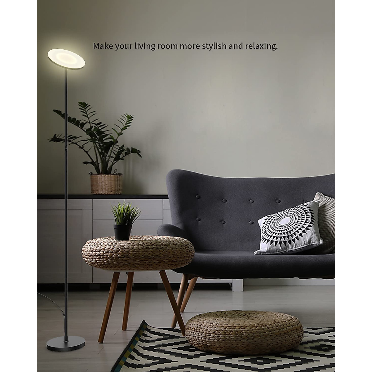 OYU LED Floor Lamp, LED Torchiere Floor Lamp, Lamp That Lights Up Whole Room, Bright Floor Lamp 30W/2500LM, 3000K-6500K with Night Light Mode & Touch Control, LED Floor Lamps for Living Room, Bedroom